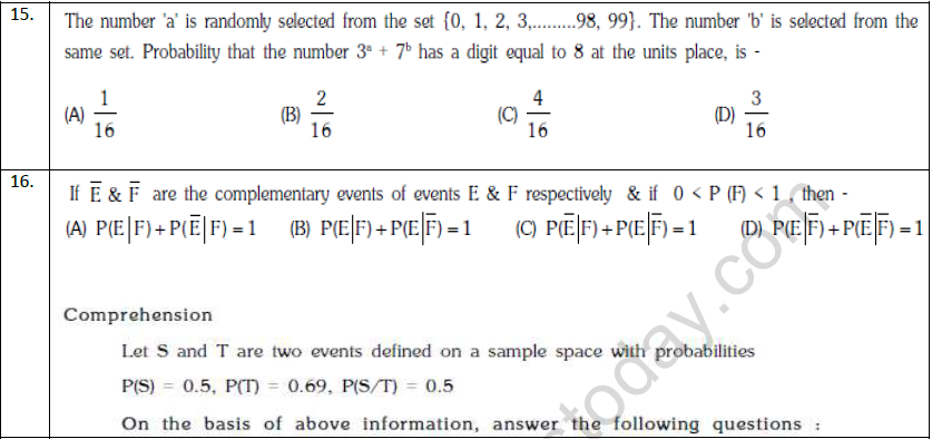 JEE Mathematics Probability MCQs Set B with Answers